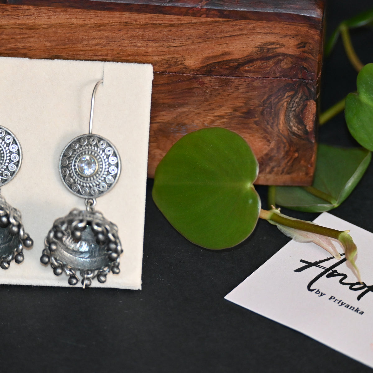 Kundan Multani Jhumka, Silver Look Alike Oxidized Earrings ...