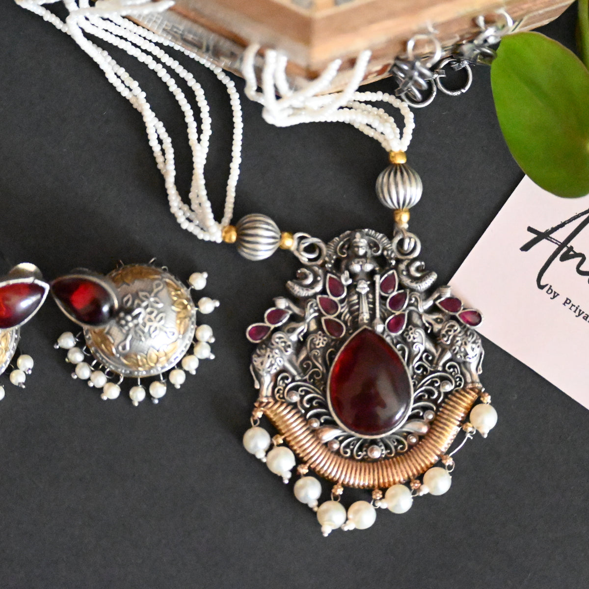 Neckless Set with light Red Monalisa stone – Anokhibypriyanka